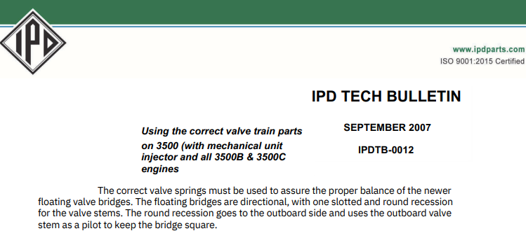 在 3500 | IPD 上使用正确的气门机构零件