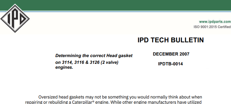 Determining the Correct Head Gasket on 3114, 3116 & 3126 (2 valve ...