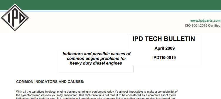 Indicators and Possible Causes of Common Engine Problems for Heavy-Duty Diesel Engines | IPD