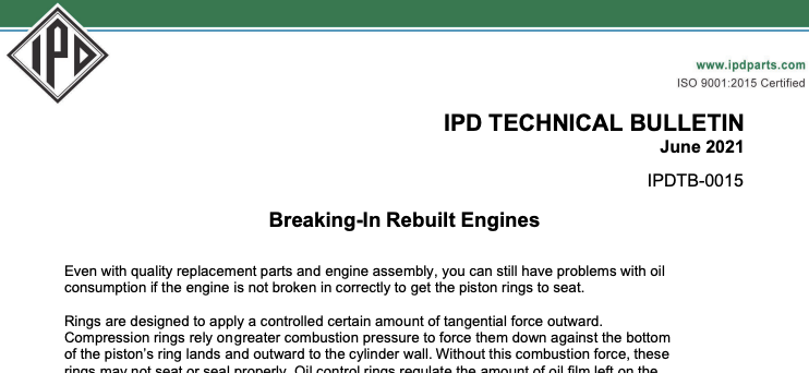 Breaking-In Rebuilt Engines | IPD